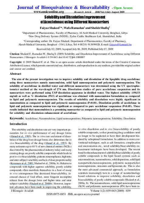 Pdf Solubility And Dissolution Improvement Of Aceclofenac Using