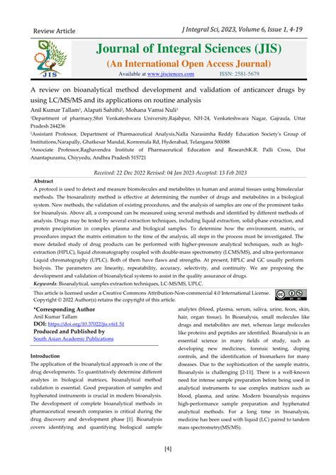 Pdf A Review On Bioanalytical Method Development And Validation Of