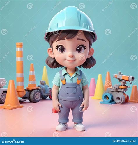 Cute Cartoon Girl Construction Worker With Safety Gear Stock Illustration Illustration Of Cute