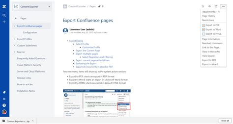 pdf export option missing in confluence