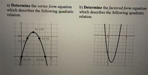 Solved A Determine The Vertex Form Equation B Determine The Factored Form Equation Which