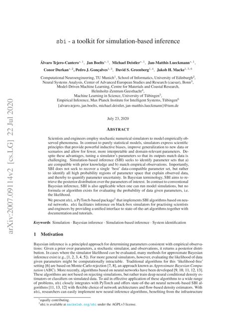 Sbi A Toolkit For Simulation Based Inference Deepai