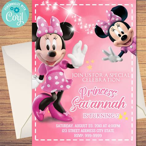 Editable Minnie Mouse Birthday Invitation Template Minnie Mouse
