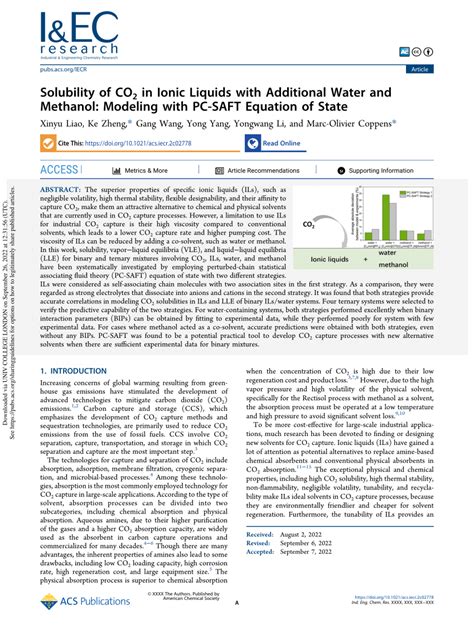 Pdf Solubility Of Co 2 In Ionic Liquids With Additional Water And Methanol Modeling With Pc