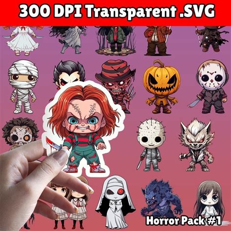 20x Horror Pack 1 Designs Svg Sticker Hallooween Movie Chibi