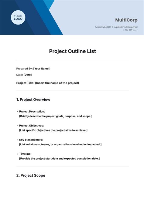 Free Project Outline List Template To Edit Online