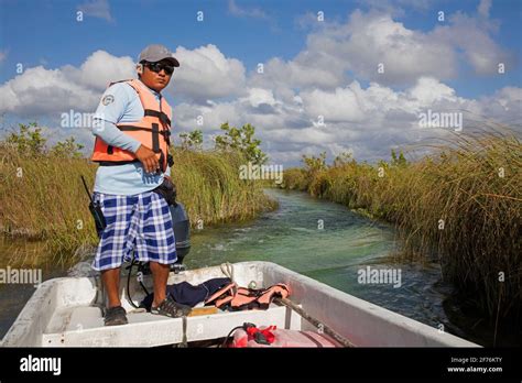 Guide In Tourist Boat During Wildlife Tour In The Sian Kaan Biosphere