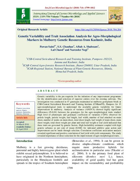 Pdf Genetic Variability And Trait Association Analysis For Agro Morphological Markers In