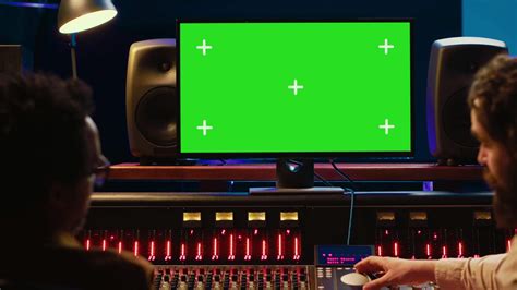 Diverse Skilled Artists Working With Isolated Mockup Display On Pc Mixing And Mastering Tracks