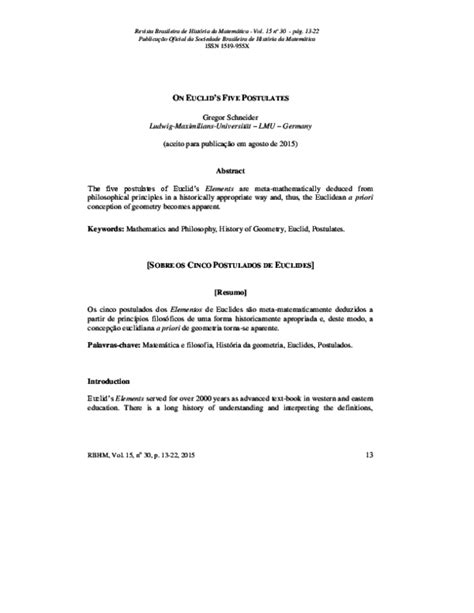 Pdf On Euclids Five Postulates