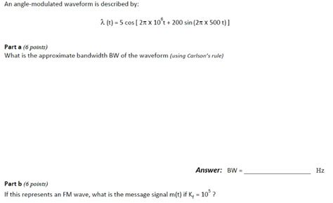 Solved An Angle Modulated Waveform Is Described By A T Chegg