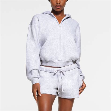 Cotton Fleece Classic Zip Up Hoodie Light Heather Grey