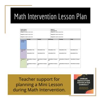 Math Intervention Lesson Planning Template By Urban Education Advocates