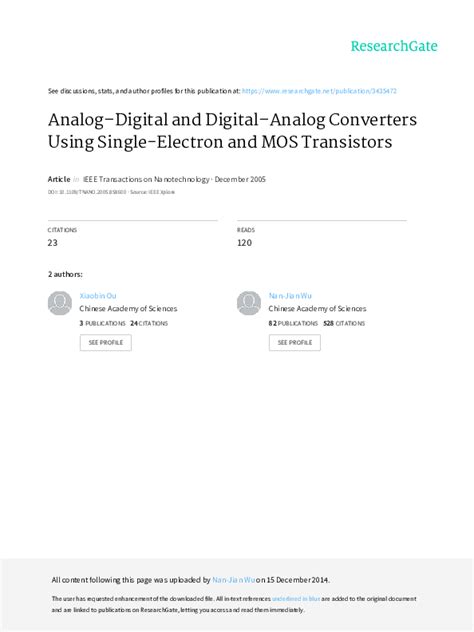 Pdf Analog Digital And Digital Analog Converters Using Single Electron And Mos Transistors