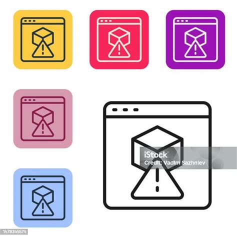 흰색 배경에 격리된 검은색 라인 3d 프린터 아이콘입니다 3d 프린팅 색상 정사각형 단추로 아이콘을 설정합니다 벡터 3차원 형태에 대한 스톡 벡터 아트 및 기타 이미지