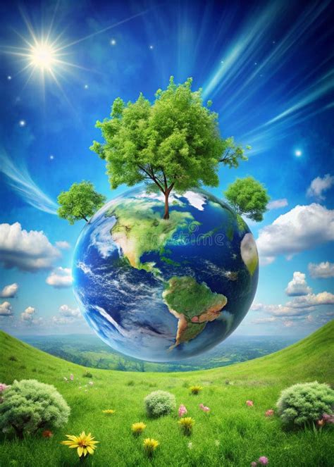 Environment Earth Day A Tiny Earth Planet In Fantasy Scenery Stock Illustration Illustration