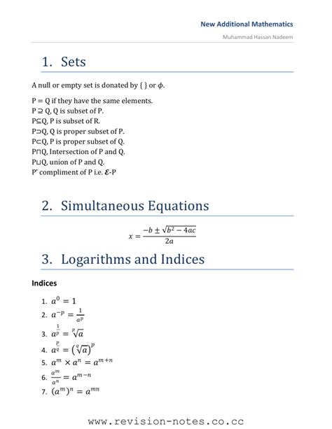 Additional Mathematics Revision Notes