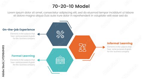 70 20 10 Model For Learning Development Infographic 3 Point Stage Template With Honeycomb