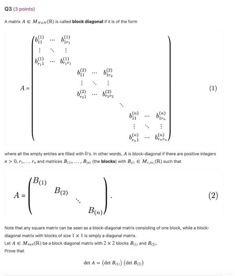 Solved A Matrix A∈mn×nr Is Called Block Diagonal If It Is