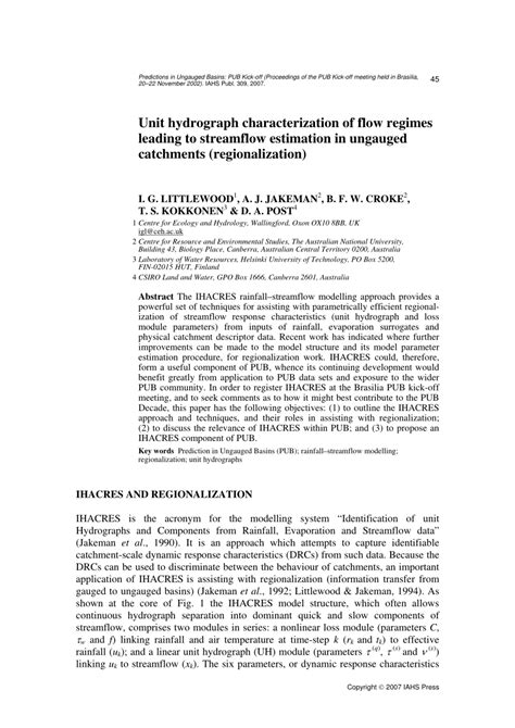 Pdf Unit Hydrograph Characterization Of Flow Regimes Leading To Streamflow Estimation In