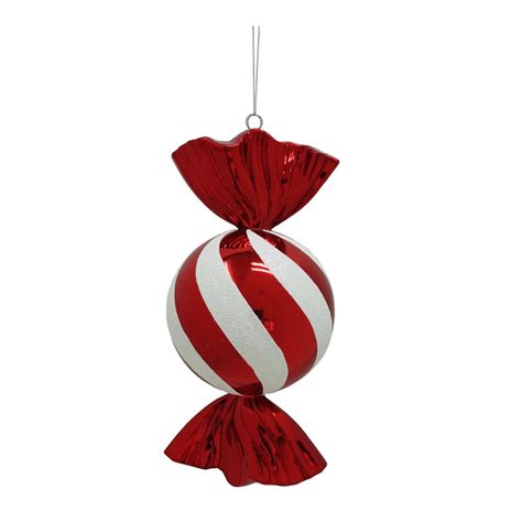 13 Red And White Glitter Jumbo Peppermint Candy Twist Ornament By