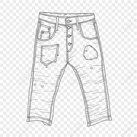 구멍과 주머니 윤곽 스케치가 있는 청바지 한 켤레 그리기 벡터선 그리기개요 Png 일러스트 무료 다운로드 Lovepik