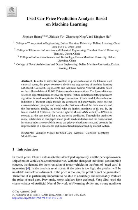 PDF Used Car Price Prediction Analysis Based On Machine Learning