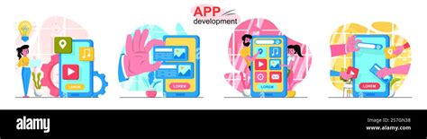 App Development Concept Scenes Set Designer Comes Up With Ideas Developers Create Interface Of