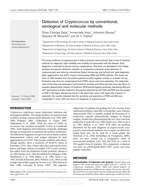 Pdf Detection Of Cryptococcus By Conventional Serological And