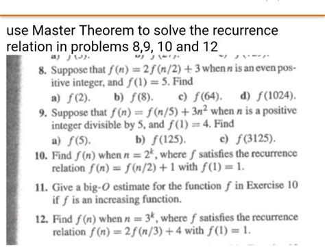 Solved Use Master Theorem To Solve The Recurrence Relation