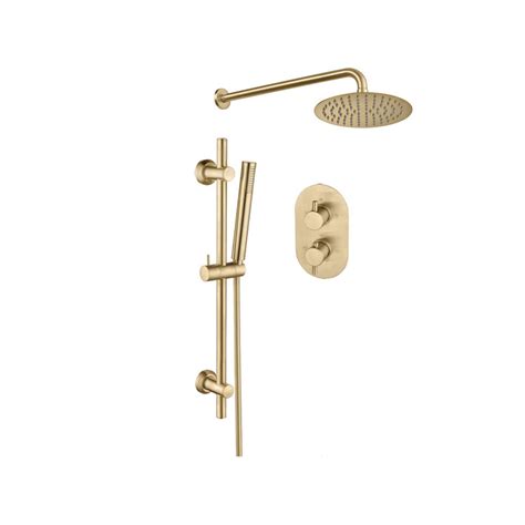 Astro 2 Oultet Round Thermostatic Shower Pack With Brass Overhead Show