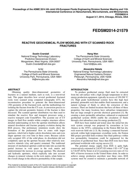 Pdf Reactive Geochemical Flow Modeling With Ct Scanned Rock Fractures