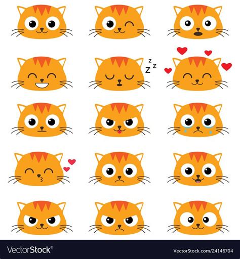 Set Of Cute Cartoon Cat Emotions Vector Image On Vectorstock Cute