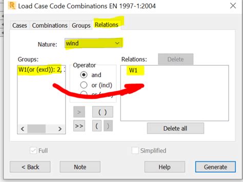 how to create automatically combinations including defined wind load