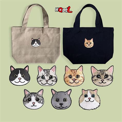 現貨 刺繡 原創 貓 手提包【q毛】帆布 橘貓 虎斑貓 美短貓 英短貓 賓士貓 布偶貓 手拎包 手提袋 便當袋 手提小方 蝦皮購物