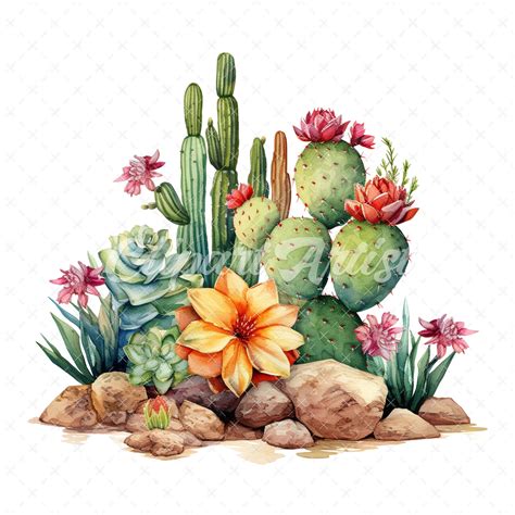 20 High Quality Desert Cacti Clipart Desert Cacti Digital Watercolor