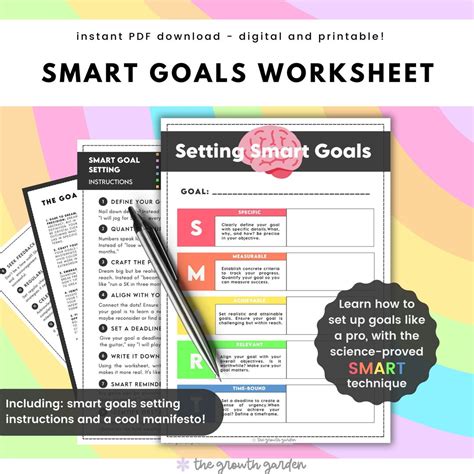 Smart Goals Worksheet Goal Setting Therapy Tool With Instructions For
