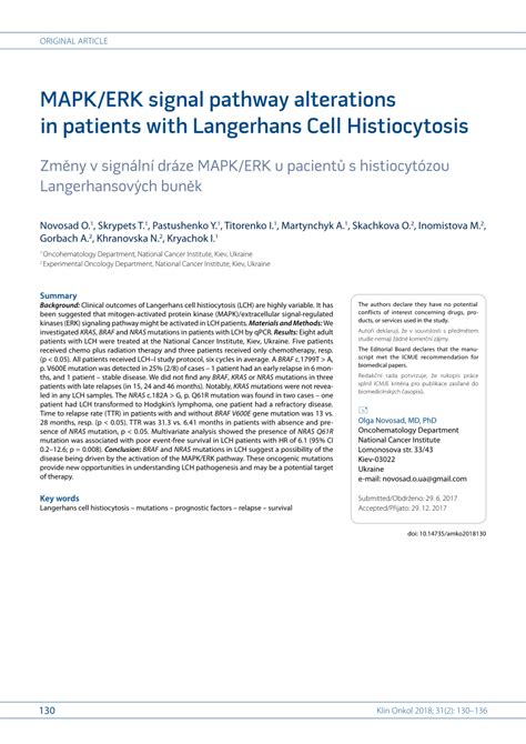Pdf Mapkerk Signal Pathway Alterations In Patients With Langerhans
