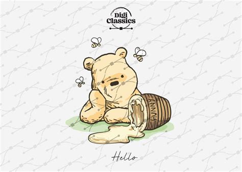 Hello Classic Winnie The Pooh Drawings Vintage Bear Illustration