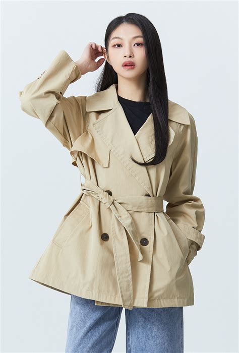 미쏘 더블버튼 세미 숏 트렌치 코트 Miwjtc323b 위시버킷