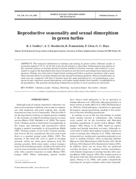Pdf Reproductive Seasonality And Sexual Dimorphism In Green Turtles