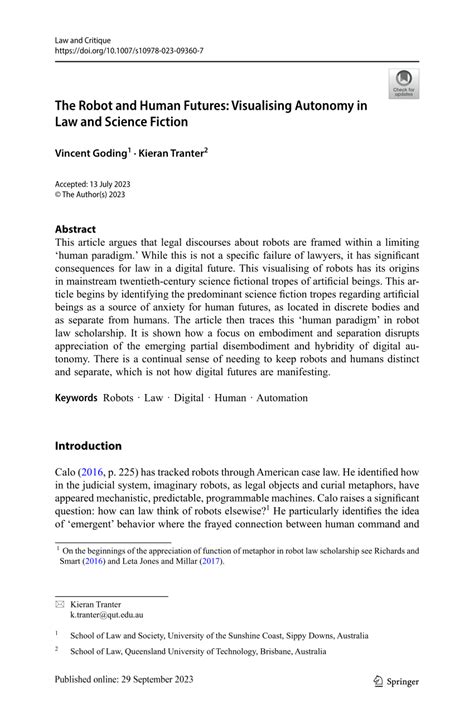 pdf the robot and human futures visualising autonomy in law and
