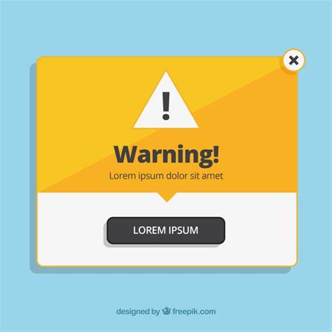 Warning Pop Up Template With Flat Design Free Vector