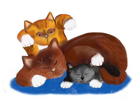 Kitten Pounces On Sleeping Momma And Her Brother Digital Art By Ellen