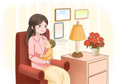어머니와 아기 모유 수유 일러스트 무료 다운로드 Lovepik
