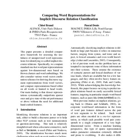 Comparing Word Representations For Implicit Discourse Relation