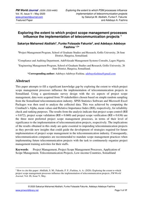 PDF Exploring The Extent To Which Project Scope Management Processes Influence The