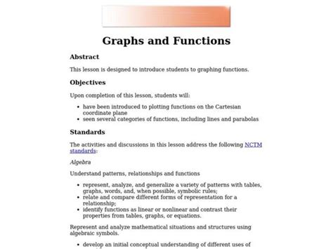 Graphs And Functions Lesson Plan For 7th 9th Grade Lesson Planet