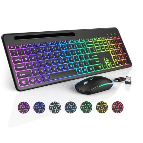 Sablute Wireless Keyboard And Mouse Combo With 7 Colors Backlit Phone