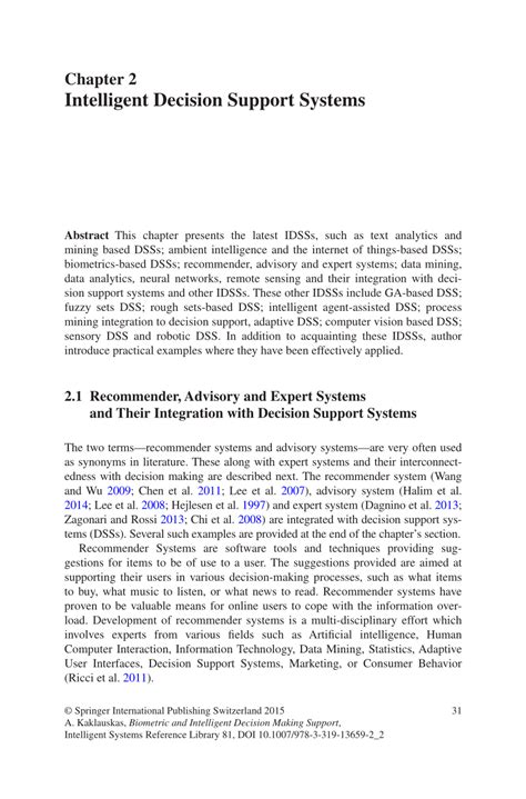 Pdf Intelligent Decision Support Systems